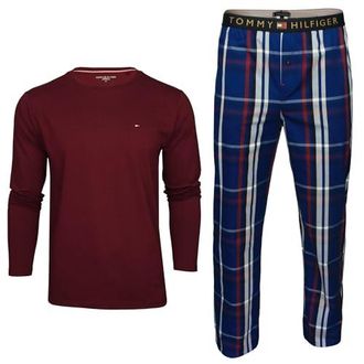 Tommy Hilfiger Ensemble pyjama tiss&eacute; &agrave; manches longues pour homme, Rouge fonc&eacute;/motif &eacute;cossais Heritage, XL