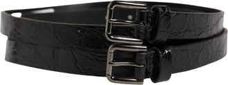 Dolce & Gabbana Femme, Accessoires, Noir, Taille: ONE Size Double Strap Leather Buckle Belt
