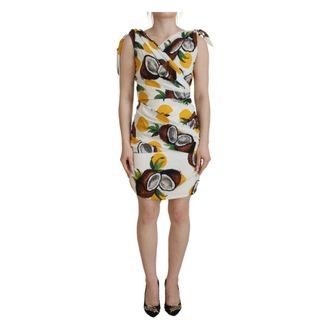 Dolce & Gabbana Wei&szlig;e Kokosnussdruck Sheath Mini Seidenkleid - - Dresses - Damen - Mehrfarbig - L