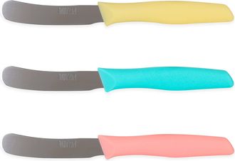Quttin Streichmesser-Set, 3-teilig, Edelstahl, mehrfarbige Küchenstreichmesser für Butter und Pasteten, ergonomischer Griff aus Polypropylen, Samba-Reihe. Ge