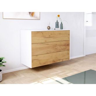 Magnolia Home Sideboard Kommode Hero B h&auml;ngend 100cm 3 Pushausz&uuml;ge Wei&szlig; Hgl Eiche