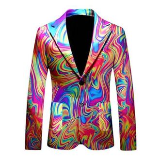 Generic Veste pour homme - Imprim&eacute; multicolore - Coupe ajust&eacute;e - Veste de costume amusante avec motif pour carnaval, f&ecirc;te, festival - Blazer pour homme modern