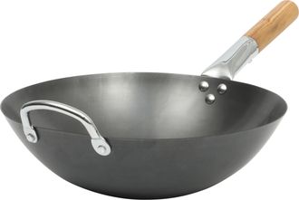 Sur la table Kitchen Essentials Quick Fire Wok mit flachem Boden, Karbonstahl, 34,3 cm