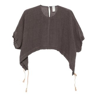 120% Lino Kurz&auml;rmelige Leinenbluse - - Blouses & Shirts - Damen - Braun - M