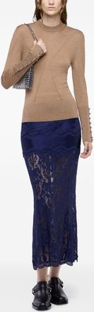 Paco Rabanne Floral Lace Midi Skirt - Navy
