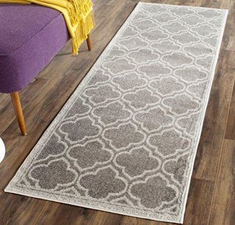 Safavieh Geometrisch Teppich für Wohnzimmer, Esszimmer, Schlafzimmer - Amherst Collection, Kurzer Flor, Grau und Hellgrau, 69 X 213 cm