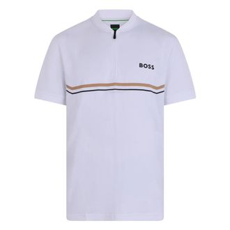 HUGO BOSS Homme, Tops, Blanc, Taille: L T-shirt zipp&eacute; en jersey