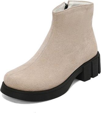 Generic Bottines tendance en daim synth&eacute;tique pour femme avec fermeture &eacute;clair lat&eacute;rale, bout rond, talon &eacute;pais, chaussures dhiver d&eacute;contract&eacute;es pour lext&eacute;rie