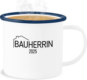Shirtracer Emaille Becher Blechbecher - Deko Tasse Hobby Geschenk - Bauherrin 2025-300 ml - Weiß Blau - 2024 2023
