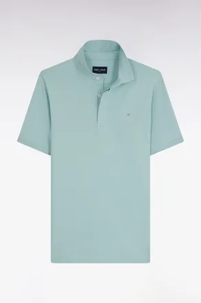 Eden Park Polo À Manches Courtes En Piqué Coton Stretch Vert Deau Coupe Ajustée