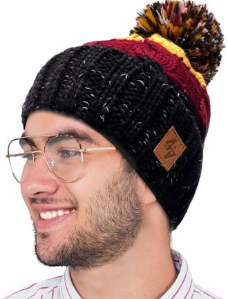 4sold warme Wintermütze für Damen und Herren mit Bommel, einfarbig, Skimütze, Wollmütze, kuscheliges Fleece-Innenfutter, Schwarzes Kastanienbraun, Einheitsg