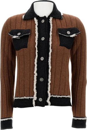 Barrie Femme, Vestes, Brun, Taille: 42 FR Veste en denim en maille c&ocirc;tel&eacute;e