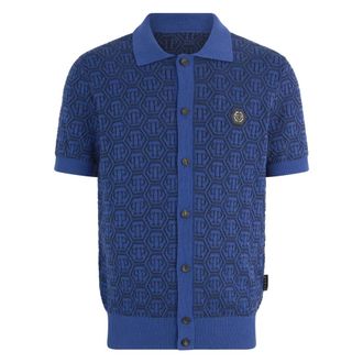 Philipp Plein Buttoned-Up Polo Shirt Jacquard Monogram - - Shirts - Herren - Blau - L