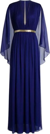 Alberta Ferretti Femme, Robes, Bleu, Taille: 44 FR Longue robe en soie avec cape &eacute;paules d&eacute;couvertes