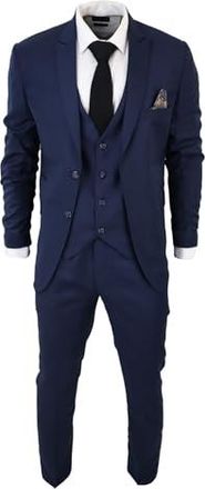 TruClothing Costume Homme Classique pour 3 pièces Coupe ajustée Vintage pour Le Bureau Mariage ou soirée - Bleu Marine 54
