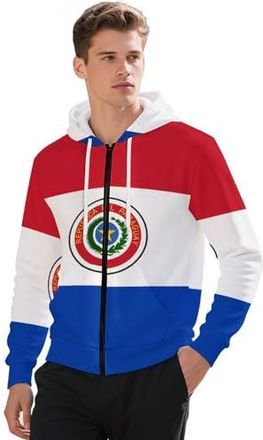 Generic Veste &Agrave; Capuche Homme Enti&egrave;rement Zipp&eacute;e Paraguay Imprim&eacute; Drapeau Sweat-Shirt Manches Longues Style Universitaire V&ecirc;tements D&eacute;contract&eacute;s Sweat-Shirt &Agrave;