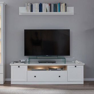 Trendteam Meuble TV 2 portes 2 tiroirs 177x41x49 cm blanc - EUNOIA