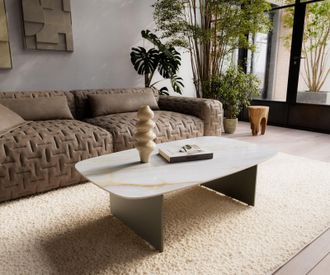 DELIFE Couchtisch Edge Boot 120x70 cm Keramik Onyx Pearl Salto Metall Effektfinish Titan, Couchtische