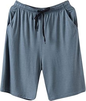 Generic Pantalon de pyjama pour homme - Court, doux et confortable - Bleu - Grandes tailles - Pantalon de jogging uni - &Eacute;lastique et poches - Coupe ample - Te