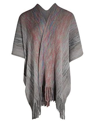 ZLYC Poncho simple et doux pour femme, style r&eacute;tro, taille unique