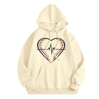 Generic 2026 Sweat &agrave; capuche d&eacute;contract&eacute; imprim&eacute; coeur pour femme, beige, XXL