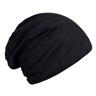 DonDon Bonnet femmes toute saison jersey bonnet Slouch Beanie respirant et doux sadaptant à toutes les tailles de tête - Noir