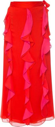 Diane Von F&uuml;rstenberg Femme, Jupes, Rouge, Taille: 36 FR Salona Ruffled Silk Chiffon Wrap Skirt