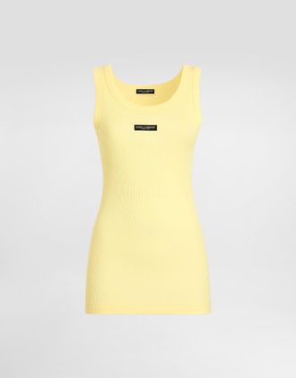 Dolce & Gabbana Tanktop Aus Rippjersey Mit Logo - Frau T-shirts Und Sweatshirts Yellow Baumwolle 46