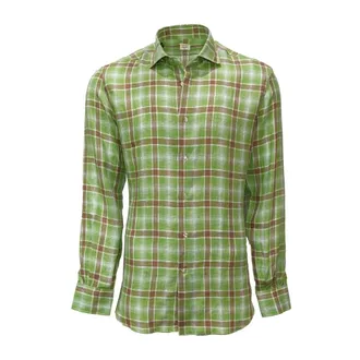 Mazzarelli Kariertes Leinenhemd - - Shirts - Herren - Gr&uuml;n - XL