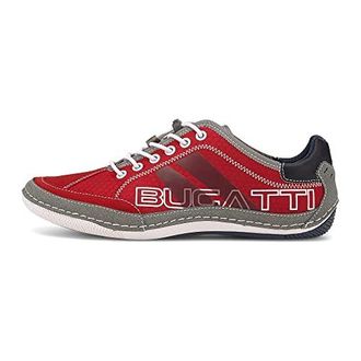 Bugatti Homme Baskets d&eacute;contract&eacute;es &agrave; semelle souple, chaussures &agrave; lacets avec mousse &agrave; m&eacute;moire de forme, lacets &eacute;lastiques, Rouge, 45 EU