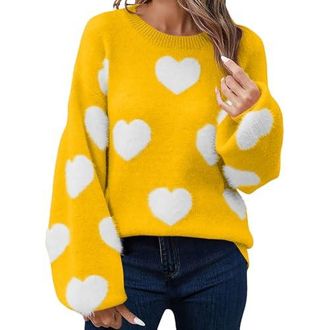 Generic Pull &agrave; col rond pour femme - Pull en tricot surdimensionn&eacute; - Automne - Hiver - T-shirts - Haut pour fille - Pull de Saint-Valentin - Pull pour femme -