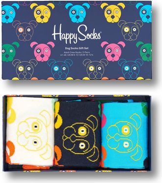 Happy Socks Unisex 3-pack gemengde hond sokken gift set Socken, Grün-Blau-Orange-Gelb-Rosa-Weiß, 36-40 EU