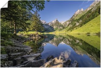 Artland Wanddeko Poster & Kunstdrucke Wandposter 120x80 cm Querformat Landschaften Idyll Natur See Spiegel Bäume Berge Alpen Schweiz U4TP