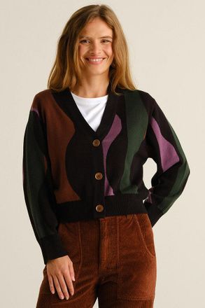 Dedicated Damen vegan Strickjacke Kanan Wavy Gr&uuml;n Schwarz Braun