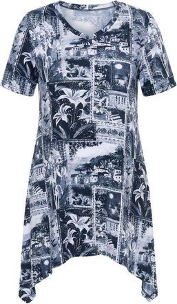 Miamoda T-Shirt T-Shirt A-Linie Alloverdruck Zipfelsaum