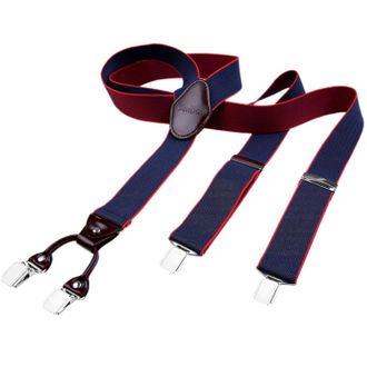 DonDon Hosentr&auml;ger Herren extra stark dunkelblau 3,5 cm Hosentr&auml;ger Herren breit mit brauem Leder in Y-Form lang - Starke Clips passend f&uuml;r Anzug Jeans Chino