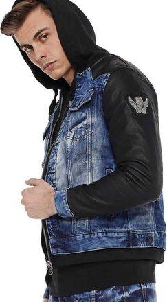 Cipo & Baxx Herren Hybrid-Denimjacke CJ-235 Blau - Klassische Denim, Sport Verschiedene Jackenmodelle - Sweat-Kapuze und Sweatärmeln - mit Modernen Komfort-Detail