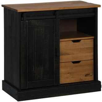 vidaXL Sideboard halden mit Schiebet&uuml;r Schwarz 80x40x80 cm Massivholz - Vidaxl