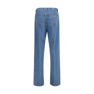 Valentino Mens Blue Cotton Straight-Leg Jeans Clothing