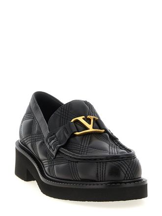 Valentino Garavani Womens Black Lamb Leather Slip-On Loafers