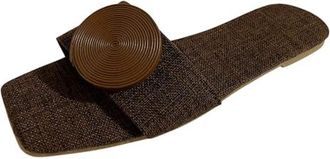Generic Sandales plates pour femme - Couleur unie - Bout carr&eacute; - Sandales de plage tendance - Sangle en cuir - Sandales confortables en coton et lin m&eacute;lang&eacute; -