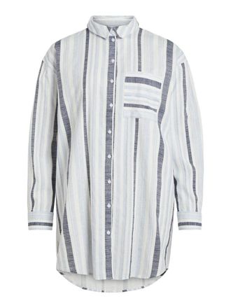 Vila Womens VIETNI L/S Long Shirt Bluse, Cloud Dancer/Stripes:Navy Blazer Combo, 38