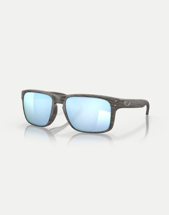 Oakley Holbrook Woodgrain collection - Lunettes de soleil carr&eacute;es avec verres effet miroir bleus polaris&eacute;s - Woodgrain-Marron