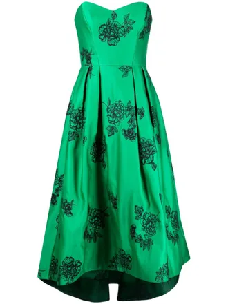 Marchesa Kleid mit floraler Stickerei - Gr&uuml;n
