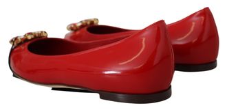Dolce & Gabbana Womens Crystal-Embellished Leather Flat Red
