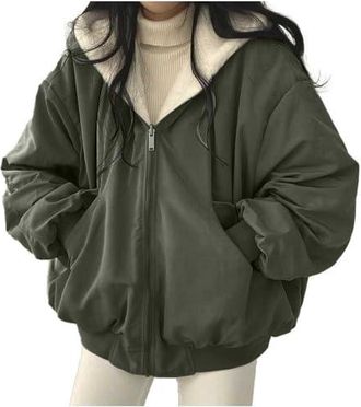 Generico Veste Sherpa pour femmes et adolescents R&eacute;versible Y2k avec fermeture &eacute;clair et capuche Veste en polaire Manteau dhiver Grunge V&ecirc;tements cor&eacute;ens dext&eacute;