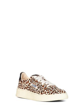 Autry Womens Sneakers Medalist Low Leopard Calf Hair Brown Leather Trainers