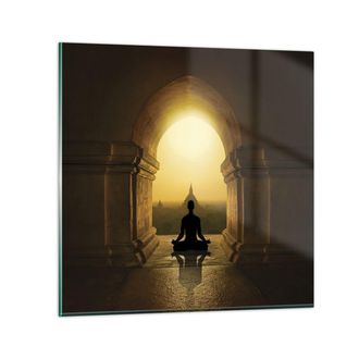 Arttor Bilder auf Glas 70x70cm Glasbild Meditation Tempel Schatten Gro&szlig; Wanddeko Bild im Glas Schlafzimmer K&uuml;che Deko Wandbilder Dekoration Wohnzimmer Modern