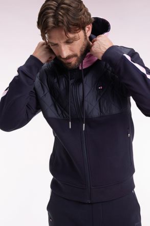 Eden Park Sweatshirt Zipp&eacute; En Interlock Bimati&egrave;re Matelass&eacute; Marine Et Rose
