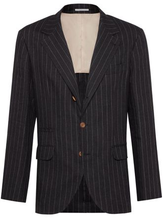 Brunello Cucinelli blazer en lin &agrave; rayures - Noir
